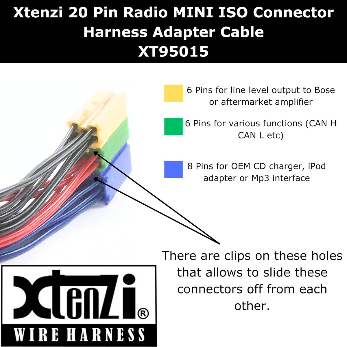Xtenzi Radio Harness Adapter Cable 20 Pin Mini ISO Connector - XT95015 ...